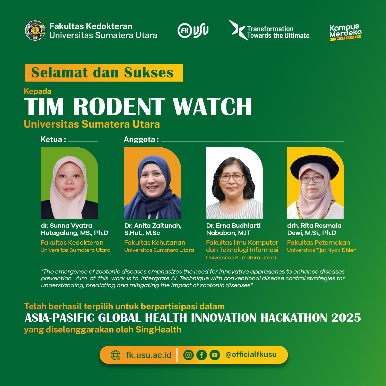 Tim Rodent Watch USU terpilih sebagai 12 besar Asia-Pacific Global ...